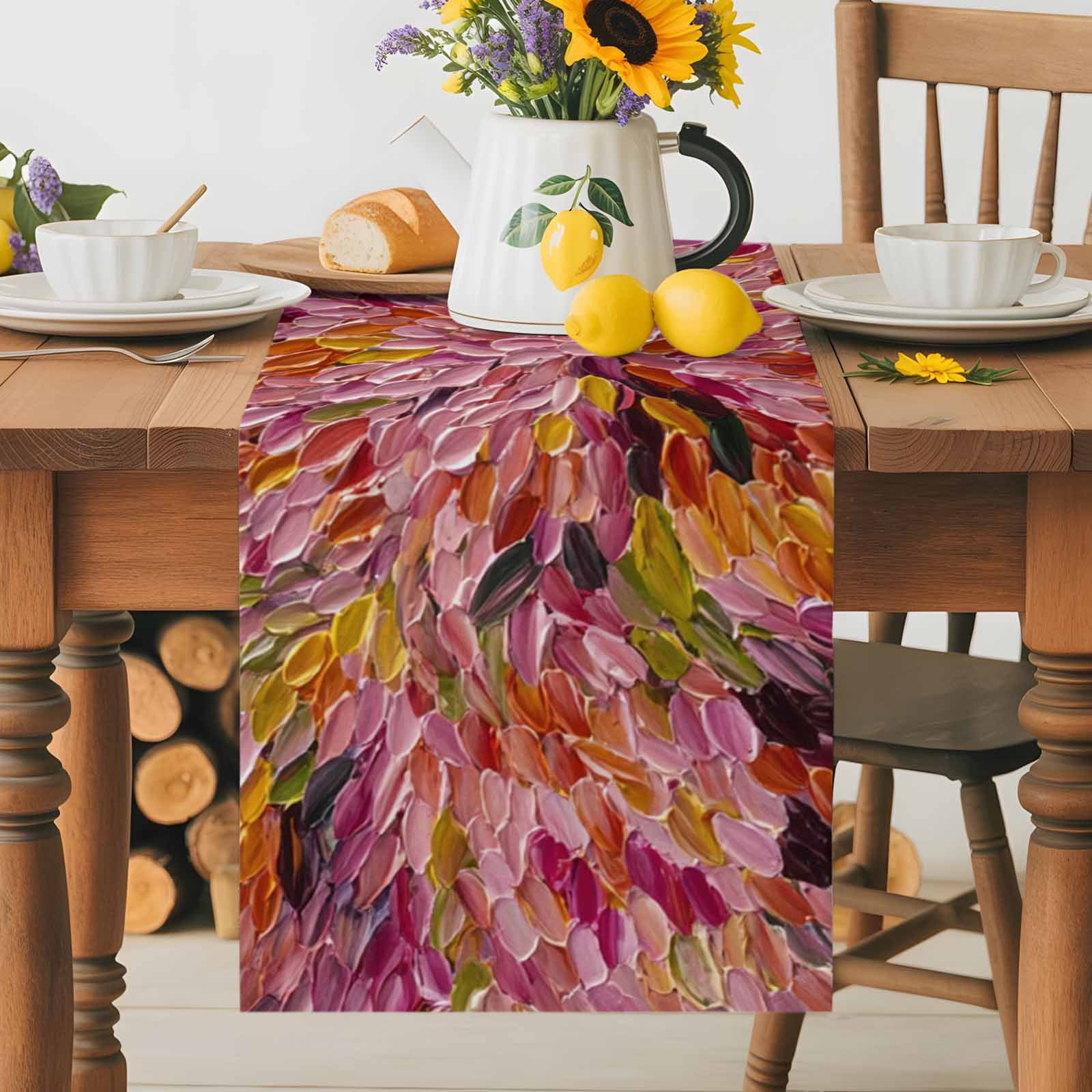 Burlap Table Runner 70 Inches Long, Watercolor Red Pink Oil Paintings ...