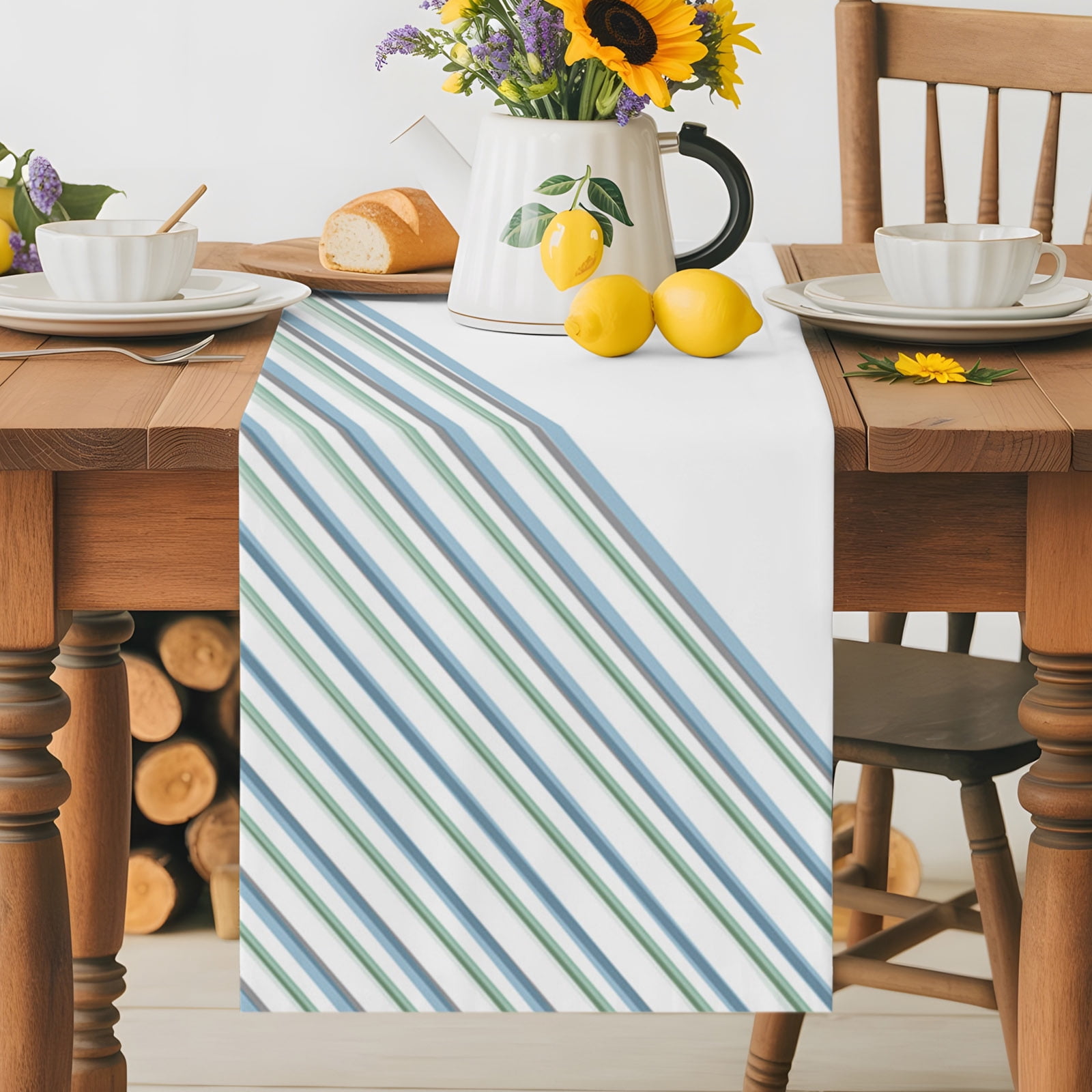 Burlap Table Runner 70 Inches Long, Watercolor Simplistic Striped Non ...