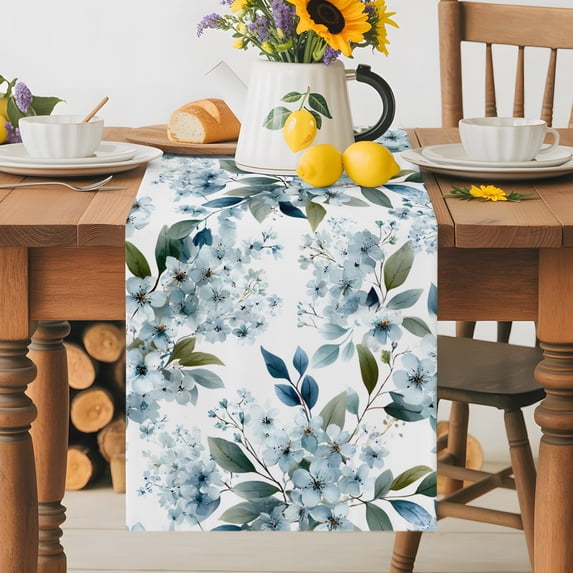 Burlap Table Runner 70 Inches Long, Watercolor Spring Flowers Non-Slip ...