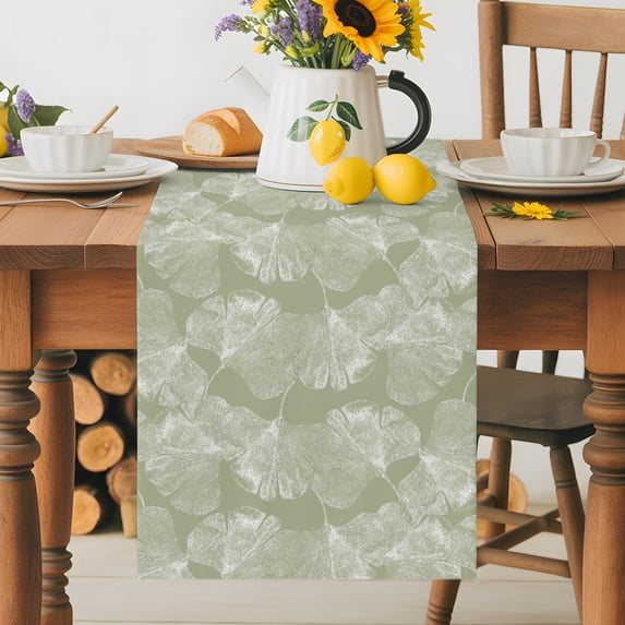 Burlap Table Runner 70 Inches Long, White Ginkgo Leaf Texture Pattern ...