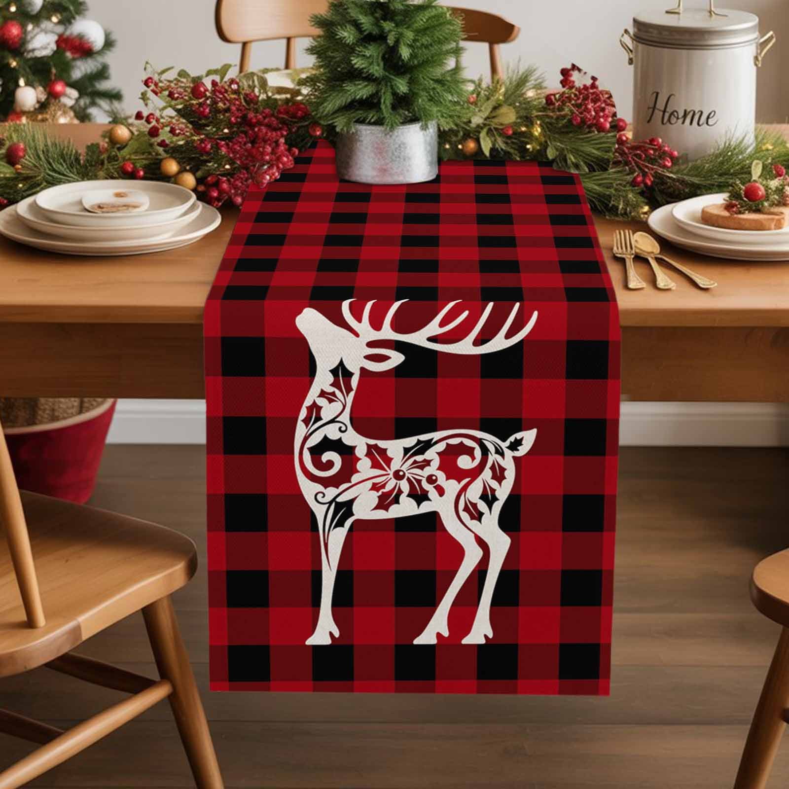 Burlap Table Runner 70 Inches Long,White Reindeer Merry Christmas Non ...