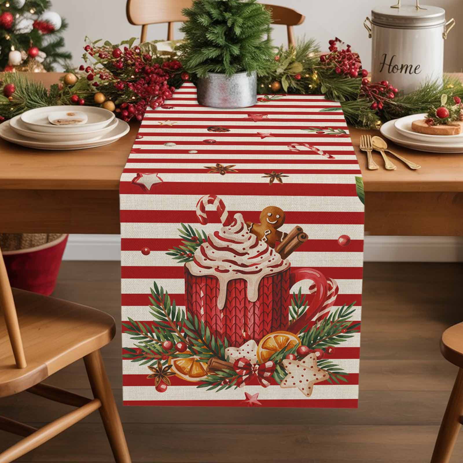 Burlap Table Runner 70 Inches Long,Winter Gingerbread Man in Cappuccino ...