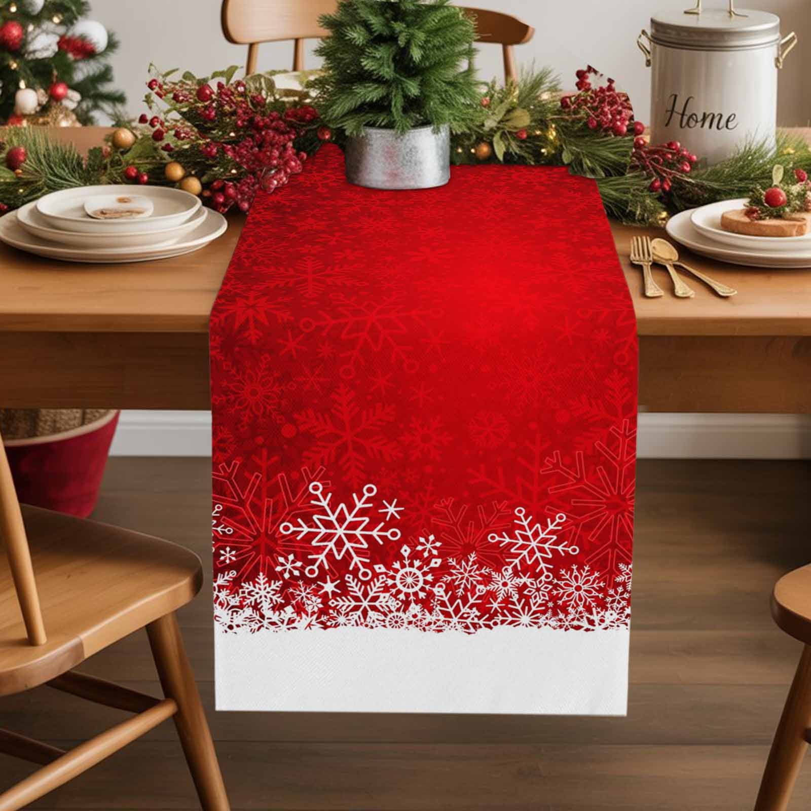 Burlap Table Runner 70 Inches Long,Winter Snowflake Merry Christmas Non ...