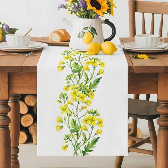 Burlap Table Runner 70 Inches Long, Yellow Floral Farm Botanical Non ...
