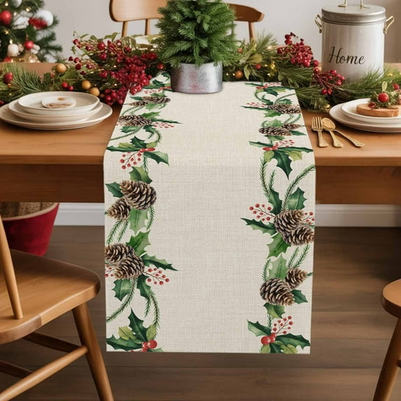 Burlap Table Runner 72 Inches Long,Christmas Pine Cones Branches Vine ...