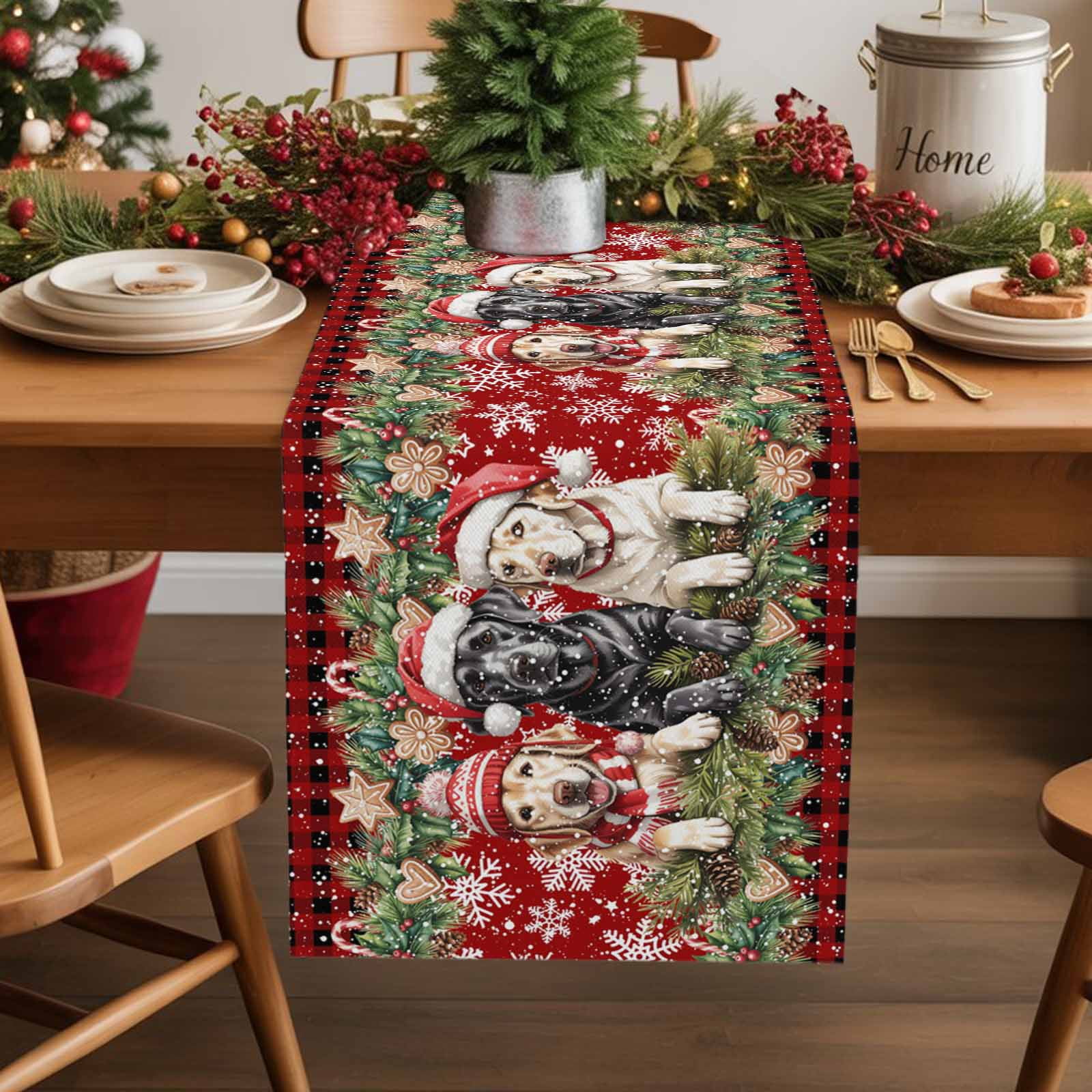 Burlap Table Runner 72 Inches Long,Christmas Santa Dogs Non-Slip ...