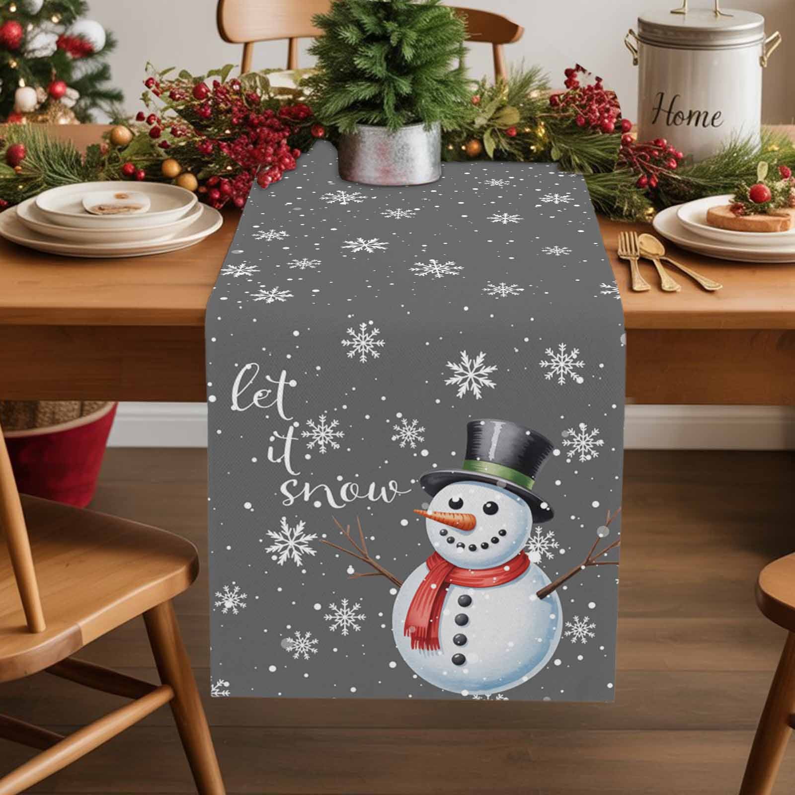 Burlap Table Runner 72 Inches Long,Christmas Snowman Snowflakes Non ...