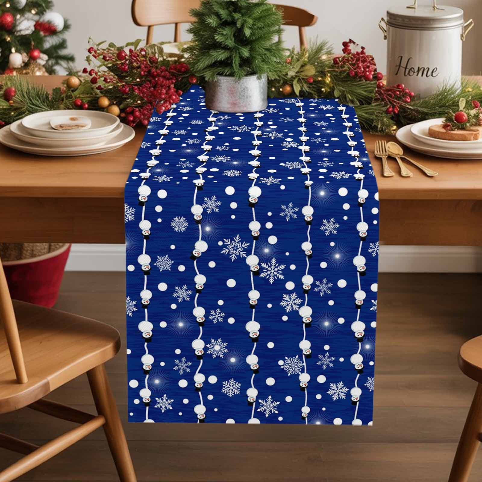 Burlap Table Runner 72 Inches Long,Christmas Snowman Winter Snowflakes ...