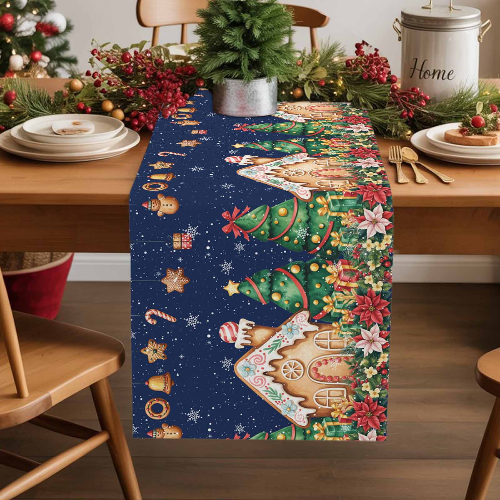 Burlap Table Runner 72 Inches Long,Christmas Tree Red Pink Flowers Non ...