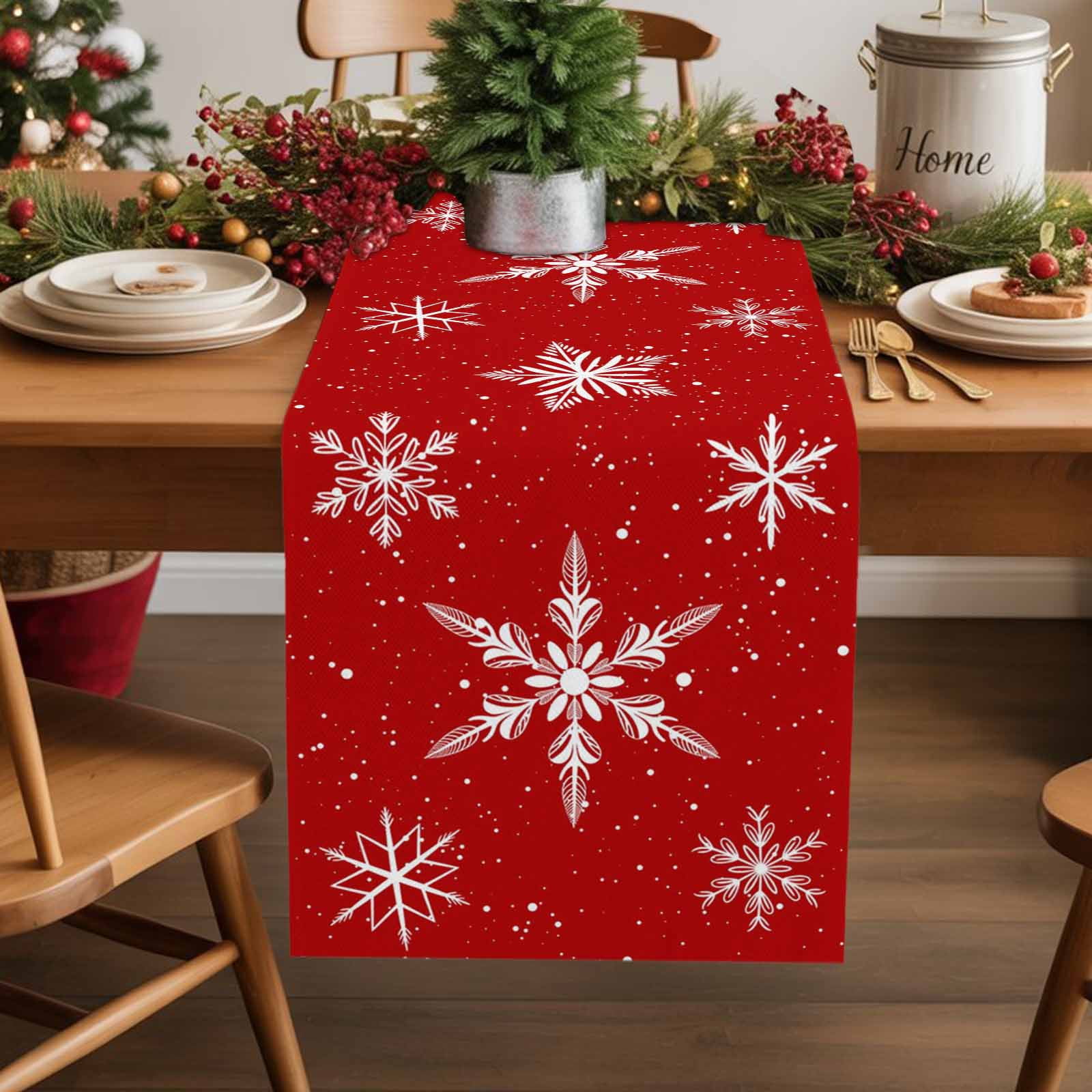 Burlap Table Runner 72 Inches Long,Christmas Winter Snowflake Non-Slip ...