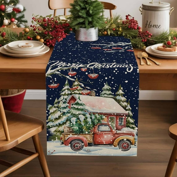 Burlap Table Runner 72 Inches Long,Farmhouse Truck Christmas Tree Non ...