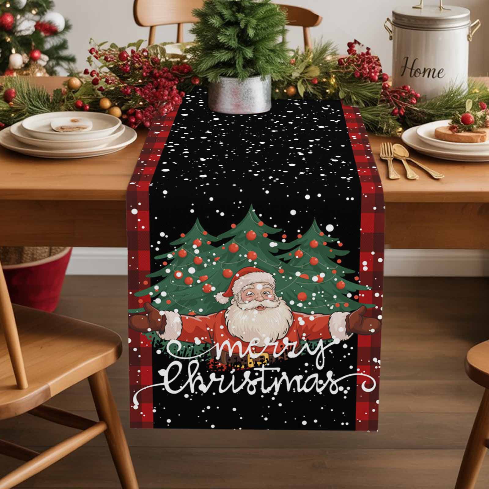 Burlap Table Runner 72 Inches Long,Merry Christmas on Black Non-Slip ...