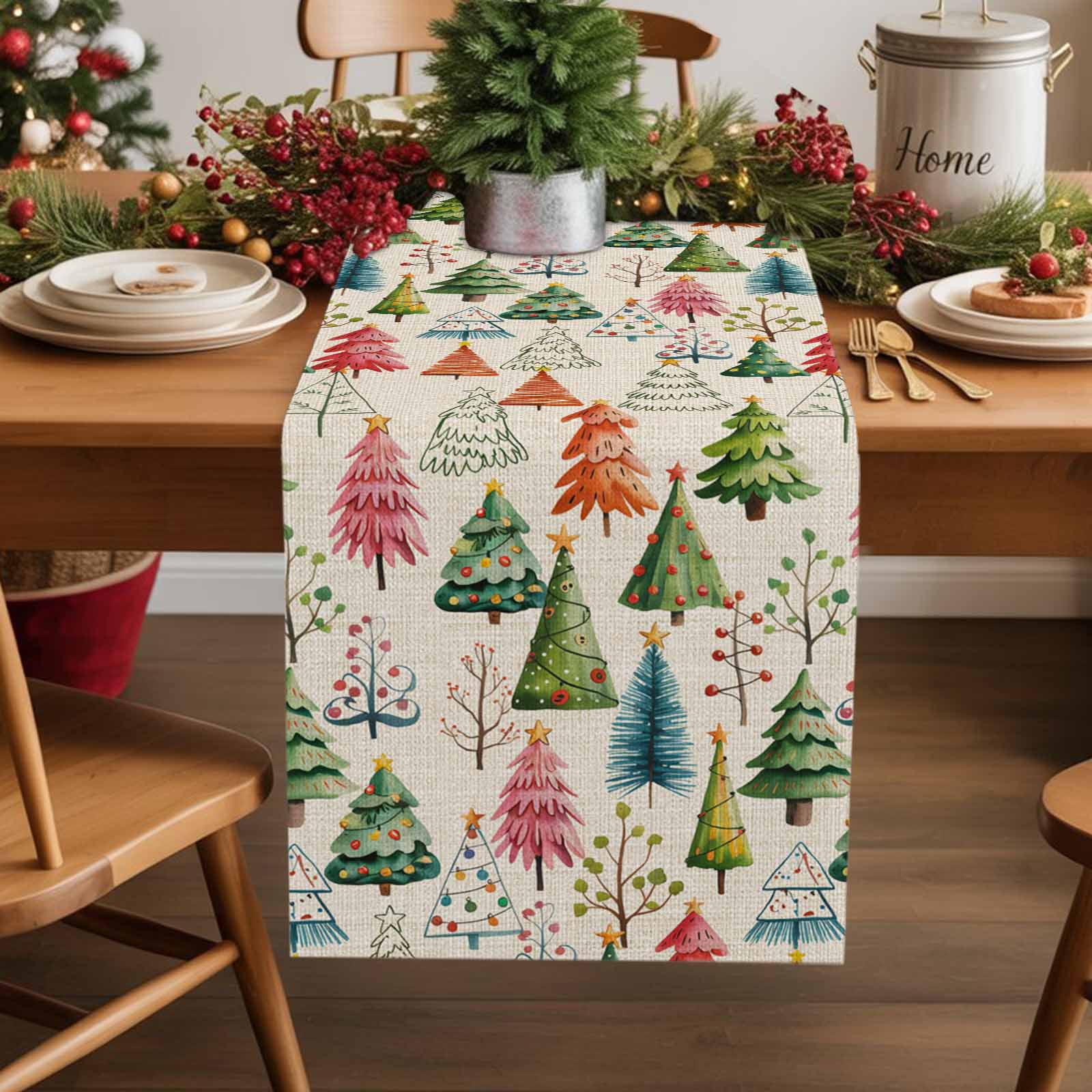 Burlap Table Runner 72 Inches Long,Vintage Christmas Tree Non-Slip ...