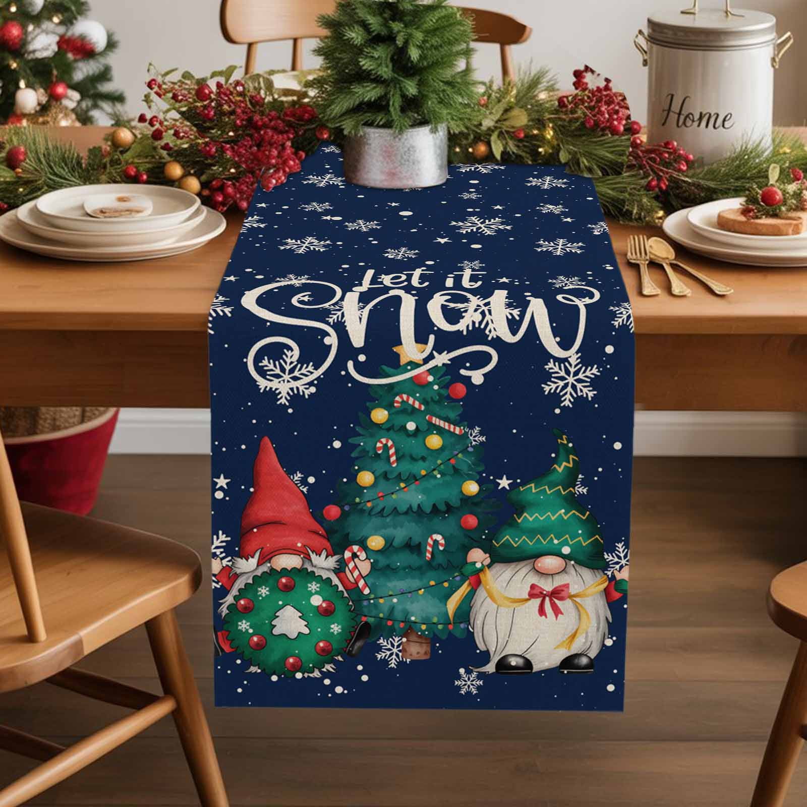 Burlap Table Runner 72 Inches Long,Watercolor Gnomes on Blue Non-Slip ...
