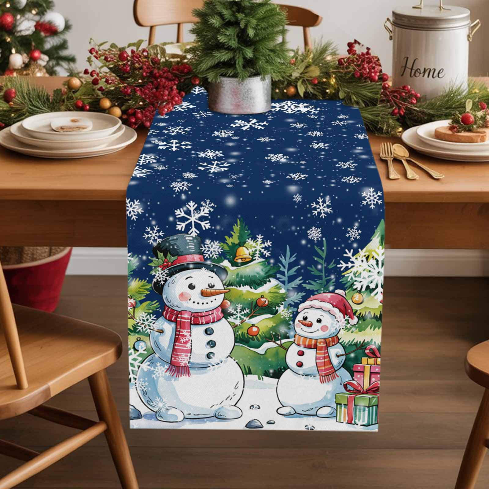 Burlap Table Runner 72 Inches Long,Watercolor Winter Snowflake Non-Slip ...