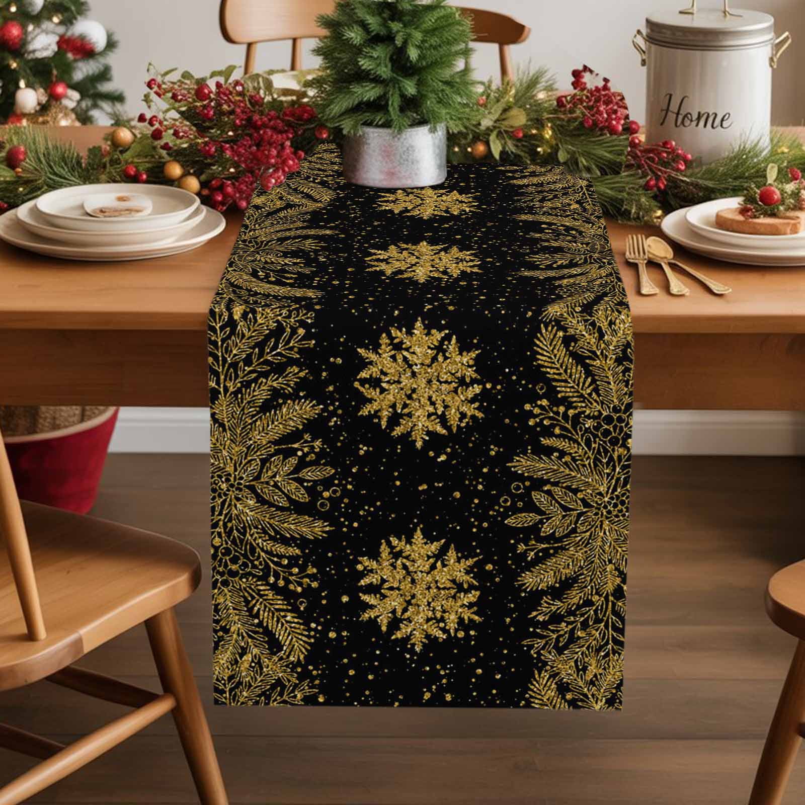 Burlap Table Runner 72 Inches Long,Winter Christmas Leaves Pine Cone ...