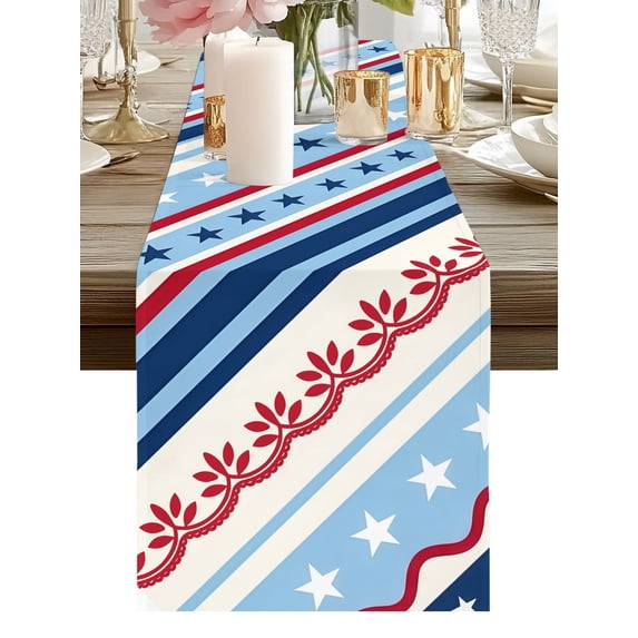 Burlap Table Runner 90 Inches Long, 4th of July Stars and Stripes Non ...