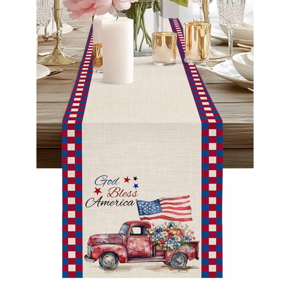 Burlap Table Runner 90 Inches Long, 4th of July USA Flag Farm Truck Non ...