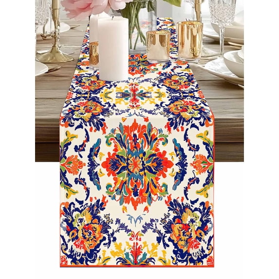Burlap Table Runner 90 Inches Long, Abstract Art Sketch Floral Non-Slip ...