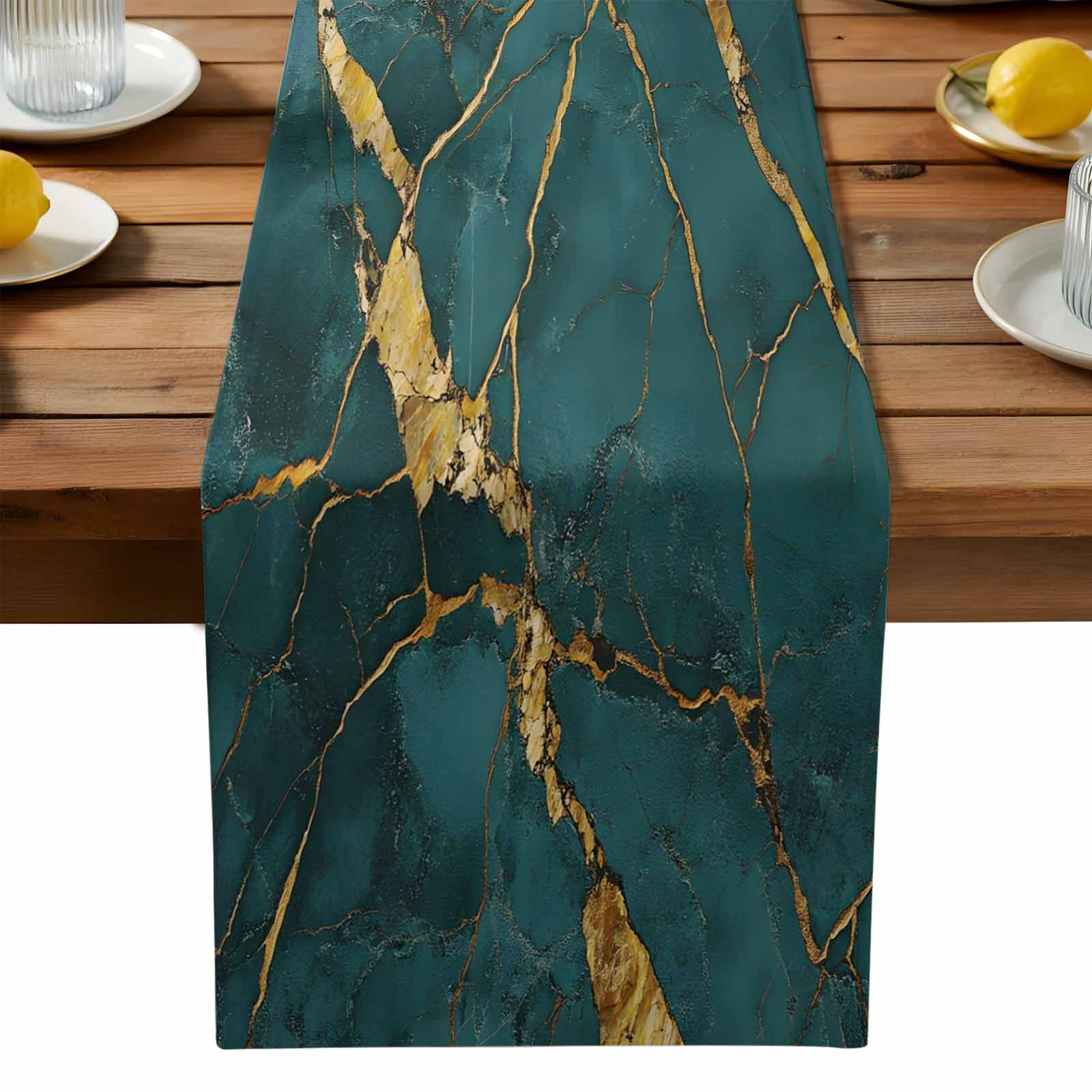 Burlap Table Runner 90 Inches Long,Abstract Black Green Marble Texture ...