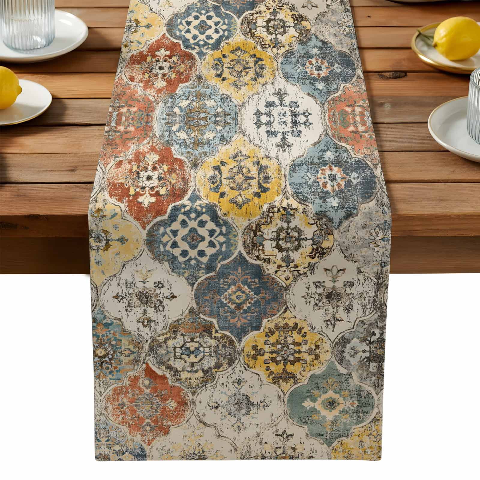 Burlap Table Runner 90 Inches Long,Abstract Bohemian Ethnic Pattern ...