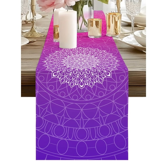 Burlap Table Runner 90 Inches Long, Abstract Bohemian Floral Non-Slip ...