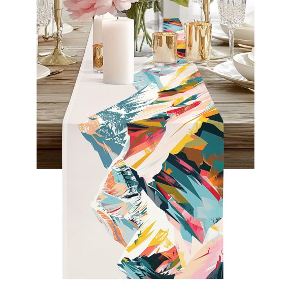 Burlap Table Runner 90 Inches Long, Abstract Colorful Snow Mountain ...