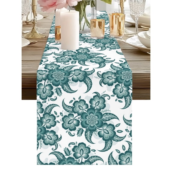 Burlap Table Runner 90 Inches Long, Abstract Cyan-blue Paisley Pattern ...