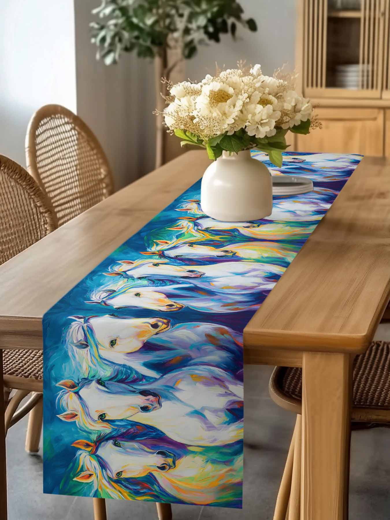 Burlap Table Runner 90 Inches Long, Abstract Horse Animal Portrait Non ...