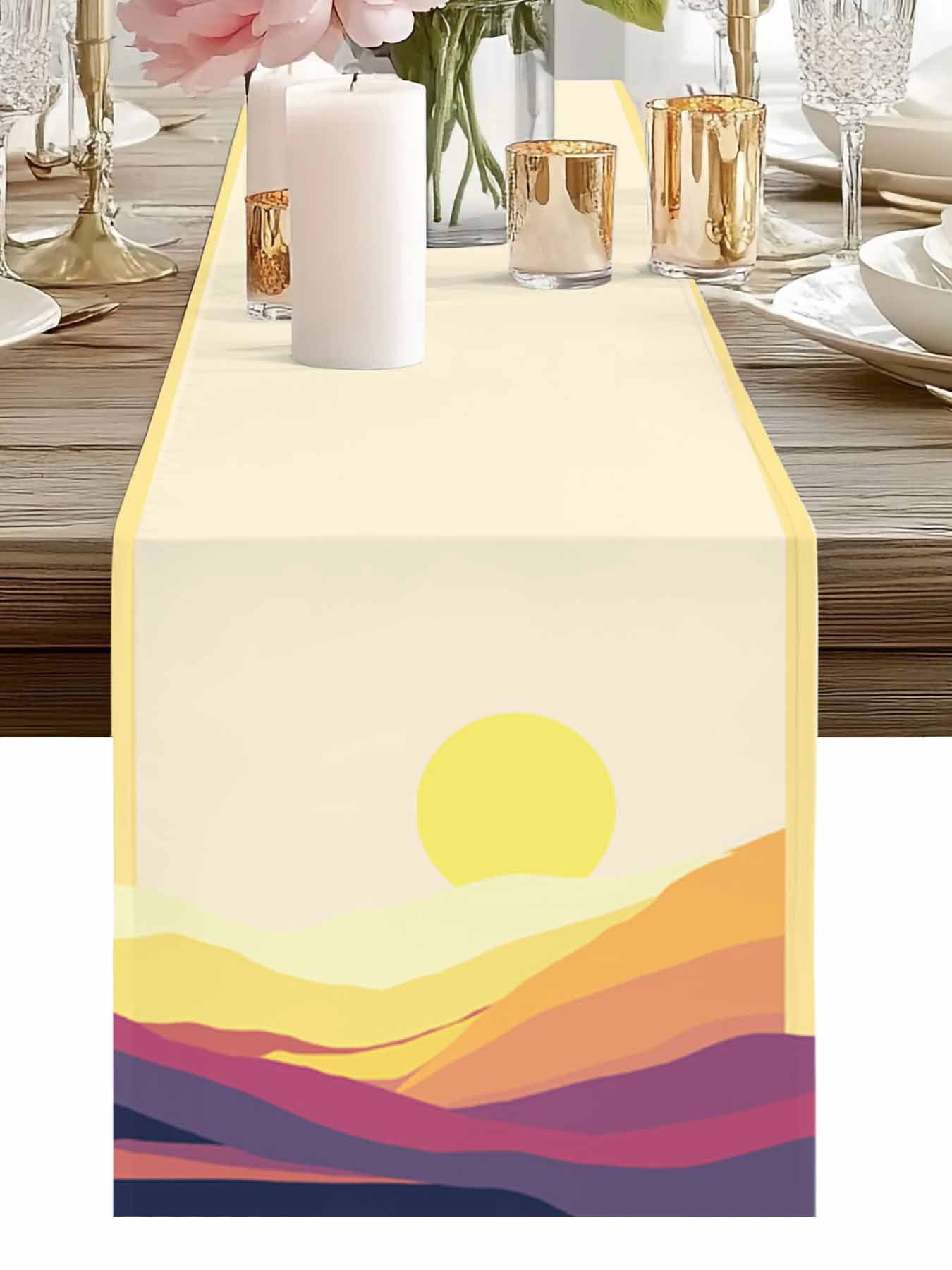 Burlap Table Runner 90 Inches Long, Abstract Nature Sunset Landscape ...