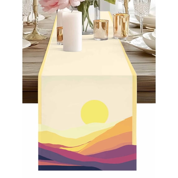 Burlap Table Runner 90 Inches Long, Abstract Nature Sunset Landscape ...