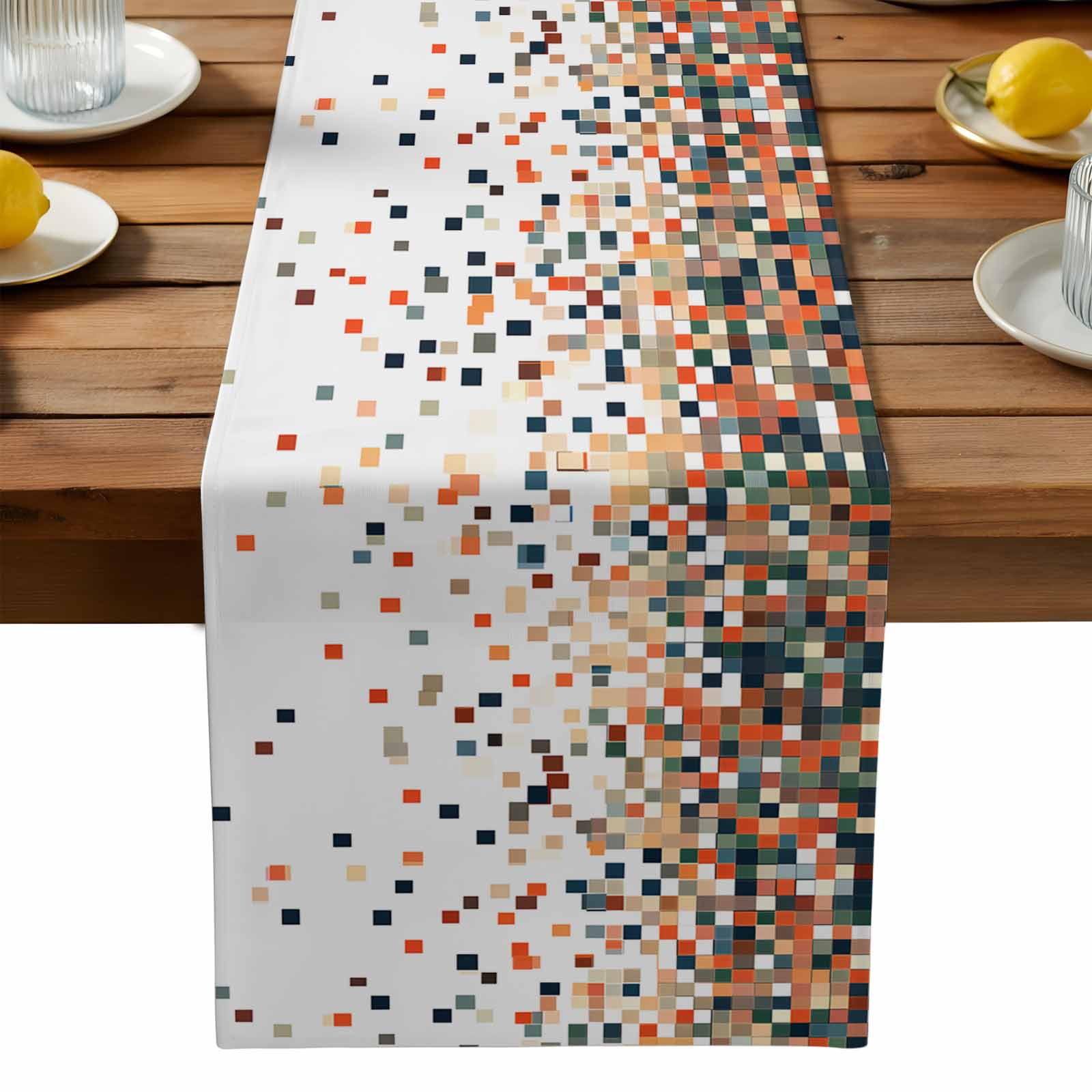 Burlap Table Runner 90 Inches Long, Abstract Orange Red Color Block Non ...
