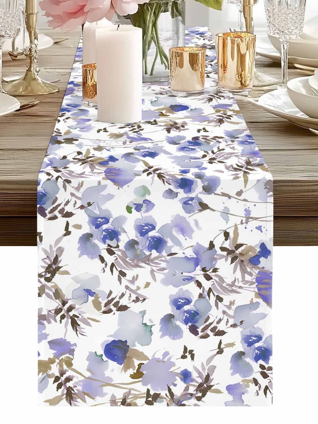Burlap Table Runner 90 Inches Long, Abstract Purple Wild Flower Non ...