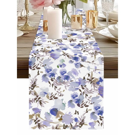 Burlap Table Runner 90 Inches Long, Abstract Purple Wild Flower Non ...