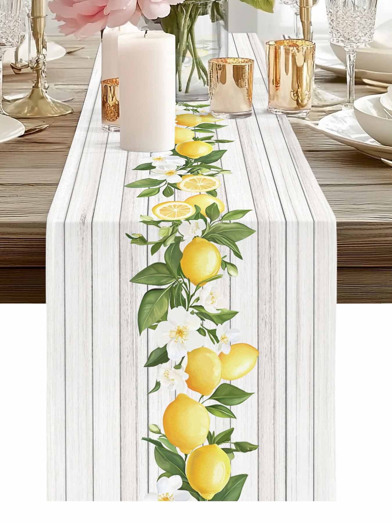 Burlap Table Runner 90 Inches Long, Abstract Summer Farm Lemons Non ...