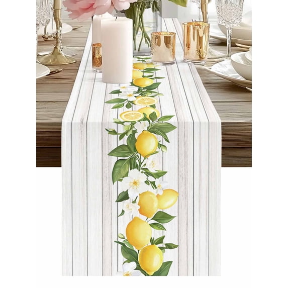 Burlap Table Runner 90 Inches Long, Abstract Summer Farm Lemons Non ...