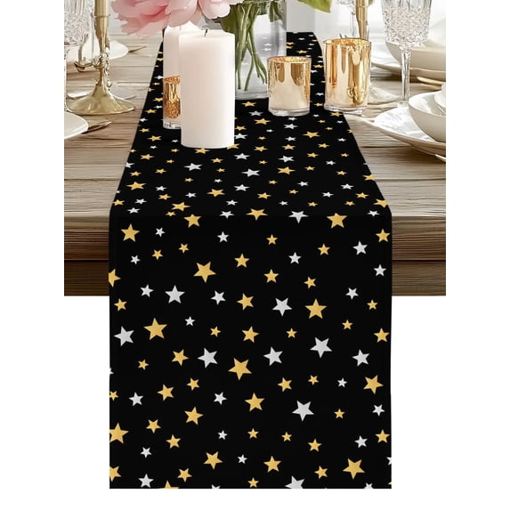 Burlap Table Runner 90 Inches Long, Abstract Yellow White Stars Art Non ...