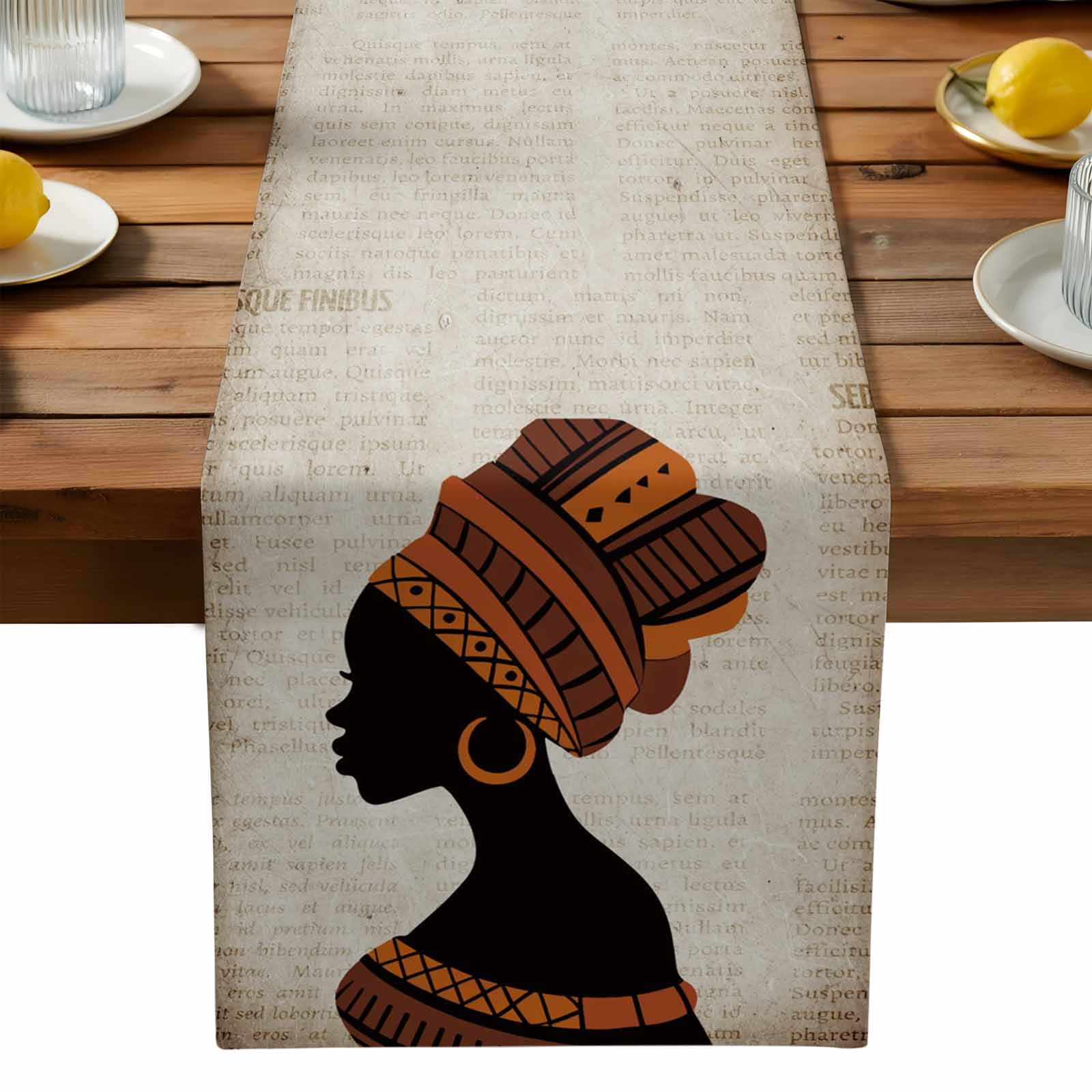 Burlap Table Runner 90 Inches Long, African Black Women on Vintage Non ...