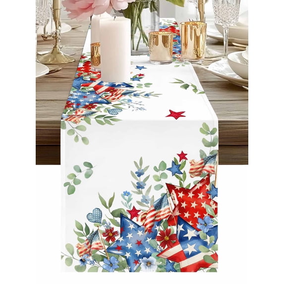 Burlap Table Runner 90 Inches Long, American Flag Stripe Star Non-Slip ...