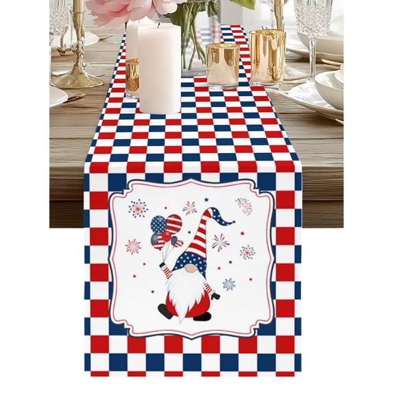 Burlap Table Runner 90 Inches Long, American Patriotic Gnomes with Flag ...