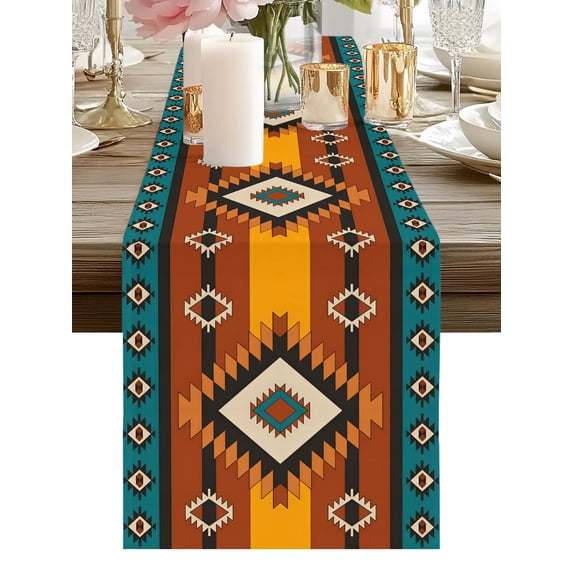 Burlap Table Runner 90 Inches Long, Aztec Tribe Ethnic Style Non-Slip ...