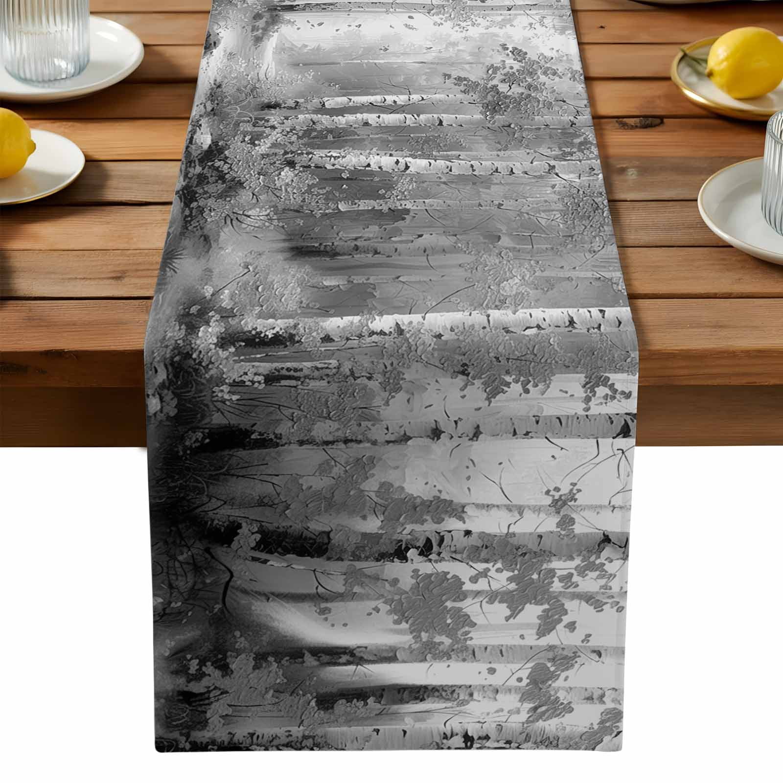 Burlap Table Runner 90 Inches Long,Birch Tree Black White Forest Non ...
