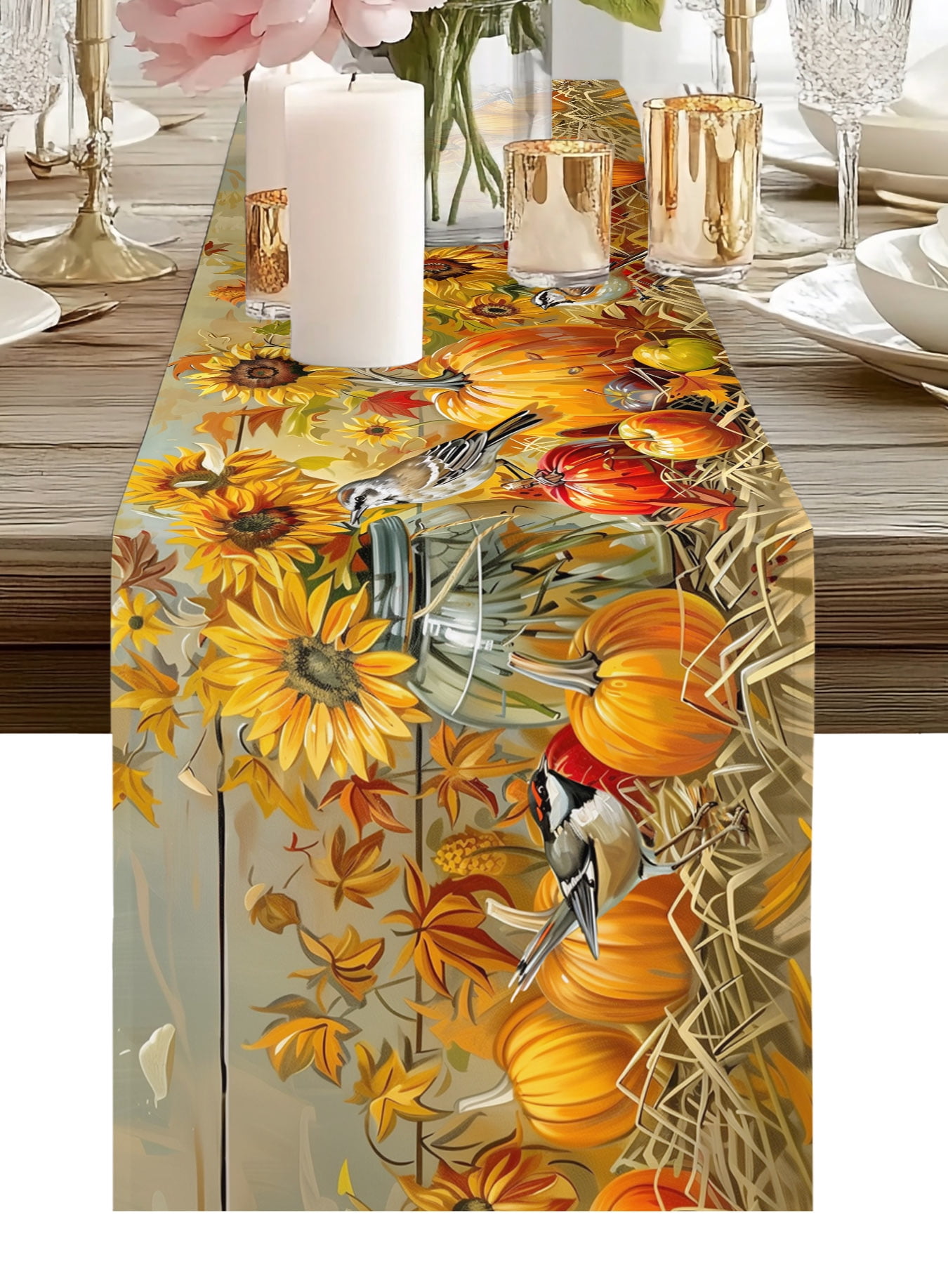 Burlap Table Runner 90 Inches Long, Bird Pumpkin Fall Thanksgiving ...