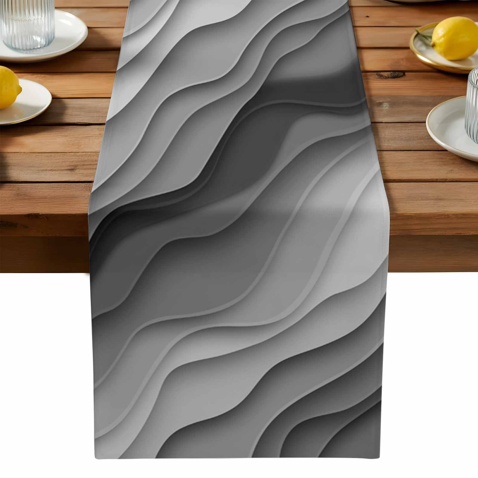 Burlap Table Runner 90 Inches Long,Black Grey Ombre Gradient Water ...