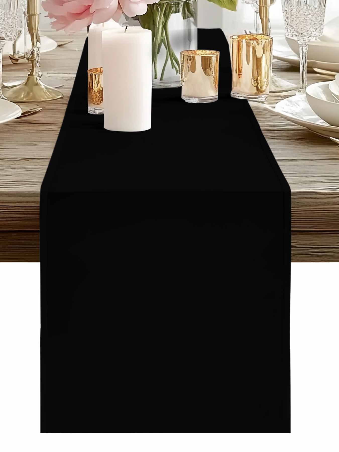 Burlap Table Runner 90 Inches Long, Black Solid Color Non-Slip Kitchen ...