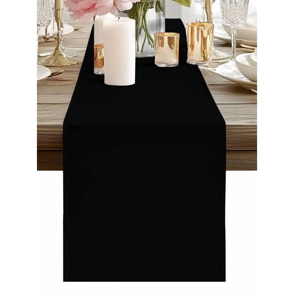 Burlap Table Runner 90 Inches Long, Black Solid Color Non-Slip Kitchen ...