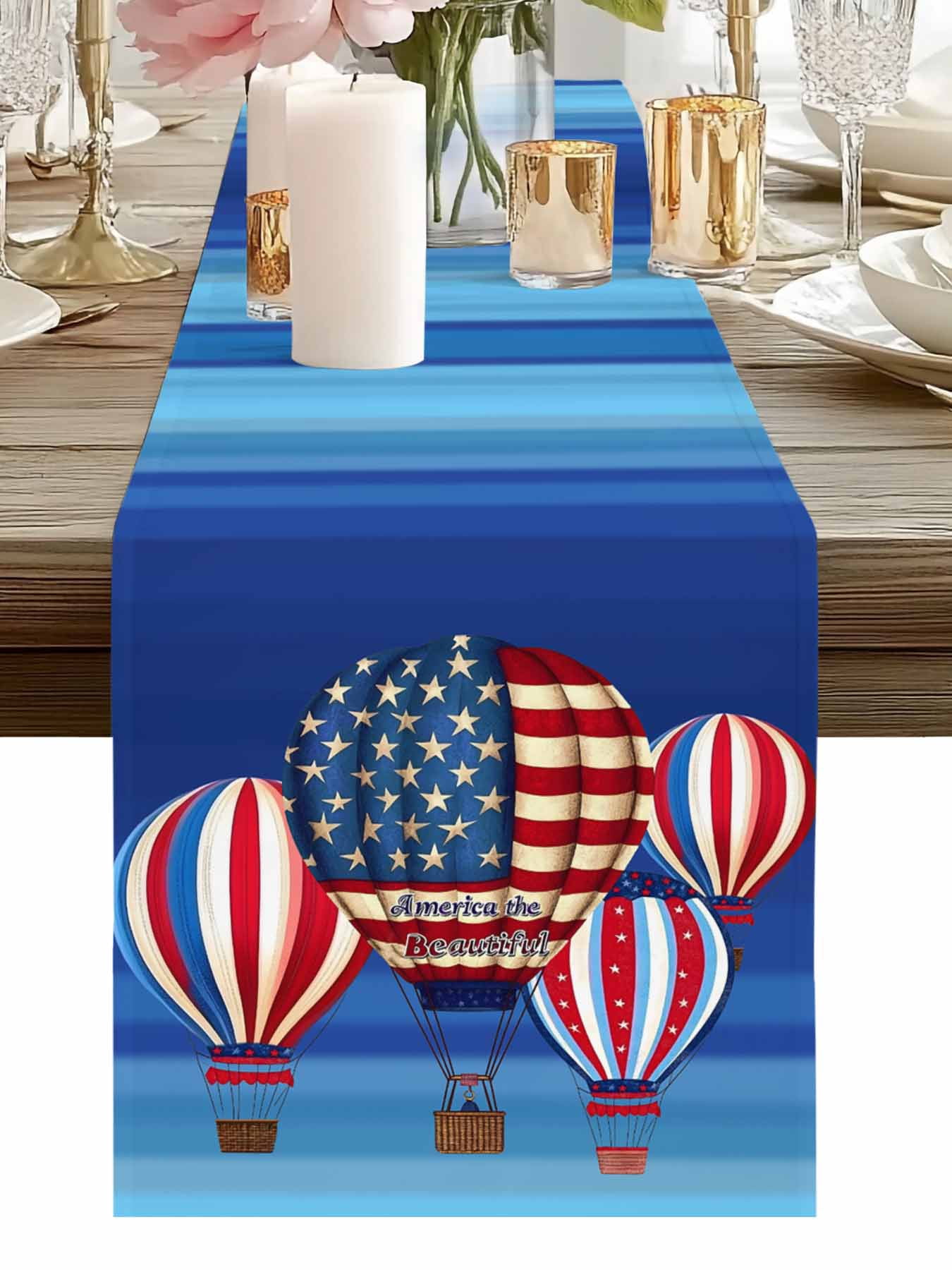 Burlap Table Runner 90 Inches Long, Blue Beautiful America Words Non ...