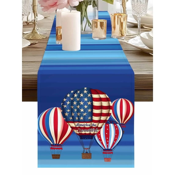 Burlap Table Runner 90 Inches Long, Blue Beautiful America Words Non ...