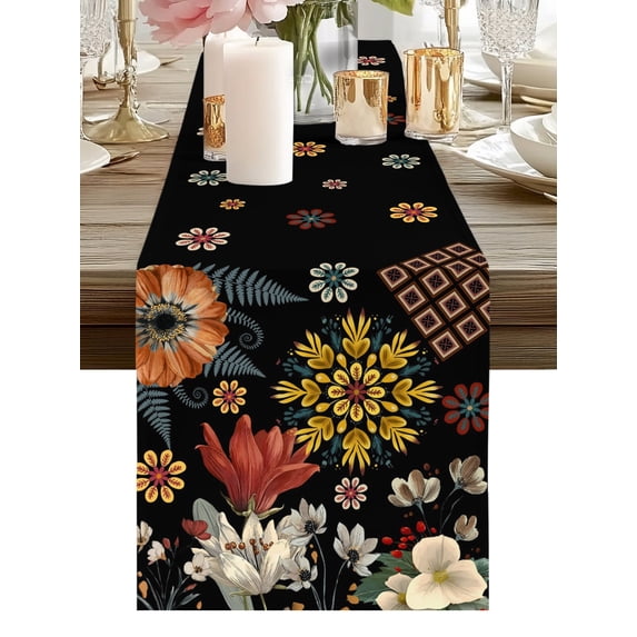 Burlap Table Runner 90 Inches Long, Bohemian Style Flowers Non-Slip ...