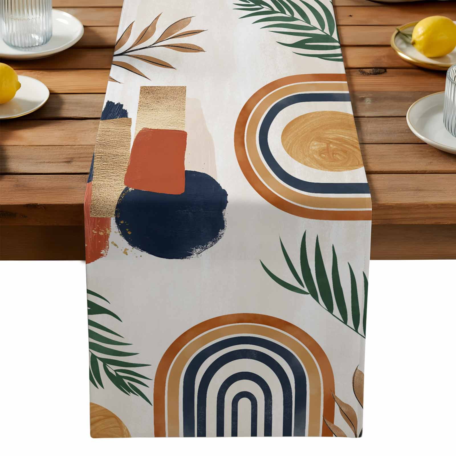 Burlap Table Runner 90 Inches Long,Boho Arch Sun Tropical Leaves Non ...